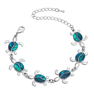 lauren-spencer sea turtle ankle bracelet for women silver plated adjustable abalone shell cute turtle charm anklet bracelets for women teen girls turtle jewelry gifts ocean beach anklets