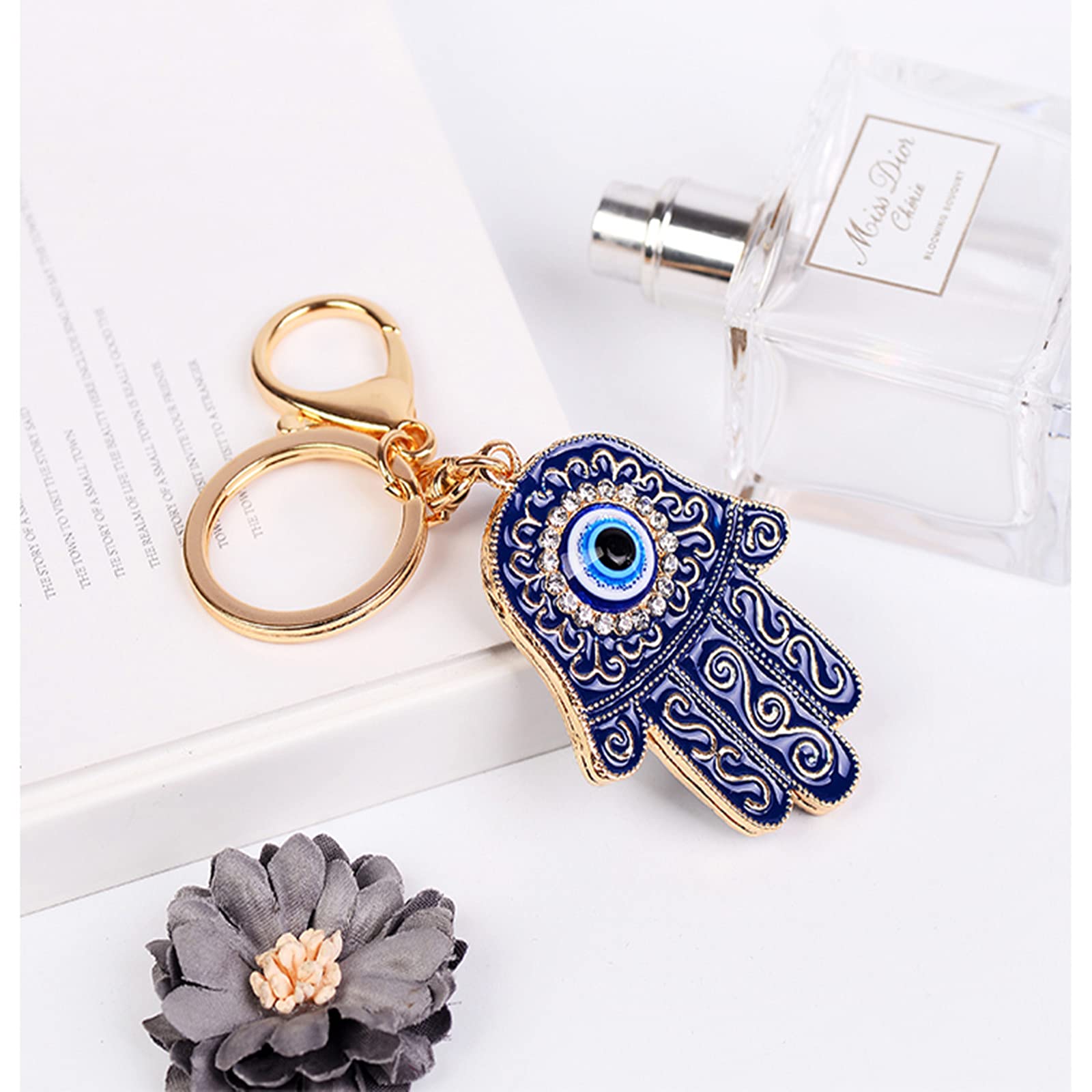 TALIBSA Crystal Hamsa Hand Handbag Keychain, Evil Eye Car Keychain for Women (Blue)