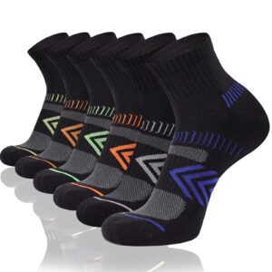 cooplus men's cotton athletic ankle socks performance cushioned quarter moisture wicking sock - 6 pairs