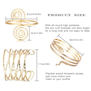 ORAZIO 6Pcs Arm Cuff Upper Arm Bracelet Band for Women Gold Plated Armlet Snake Armband Adjustable Greek Arm Cuff Bangle Adjustable