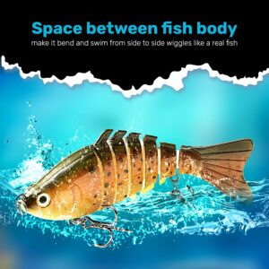 Smaky Fishing Lures for Bass Tackle Kit Slow Sinking Hard Swimbaits Wobbler Trout and Other Fish Species Multi Jointed Segmented Bionic Crankbait for Freshwater Or Saltwater with Sharp Treble Hooks