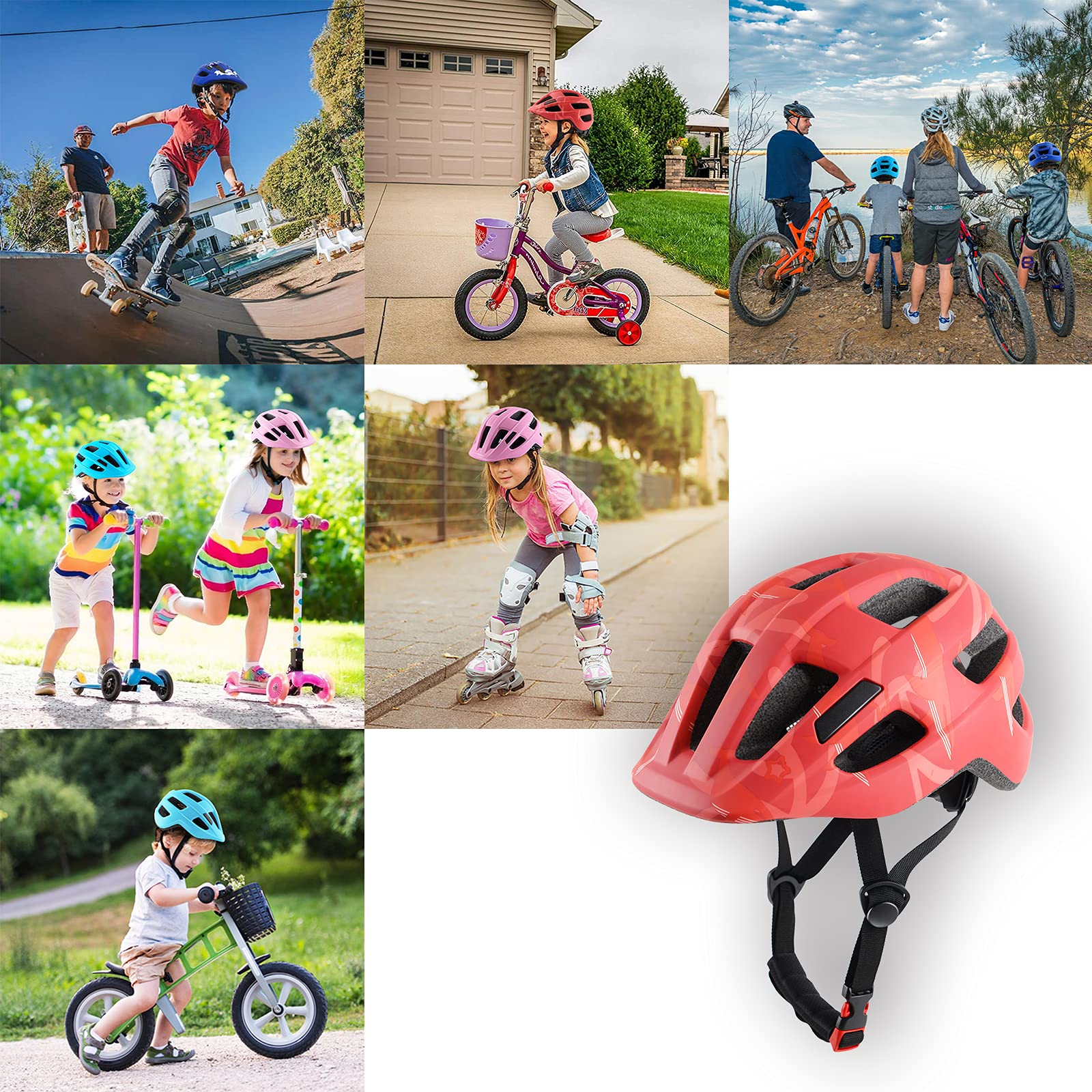 Kids Bike Helmet for Ages 1-8 Years, Adjustable Toddler Boys and Girls Helmets, Lightweight Child Infant Bicycle Cycling Scooter Sports Helmet XS, 48-50cm, Red Whale