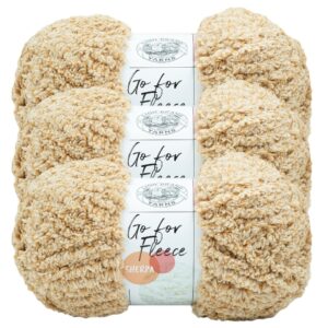 lion brand yarn go for fleece sherpa jumbo yarn for knitting, crocheting, and crafting, 3 pack, honey