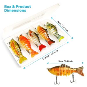 Smaky Fishing Lures for Bass Tackle Kit Slow Sinking Hard Swimbaits Wobbler Trout and Other Fish Species Multi Jointed Segmented Bionic Crankbait for Freshwater Or Saltwater with Sharp Treble Hooks