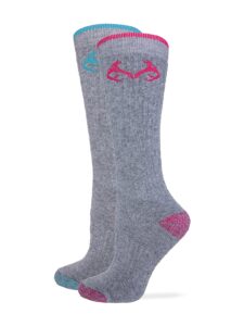 realtree ladies moisture wicking wool blend crew boot socks 2 pair pack (teal/fuchsia, medium)