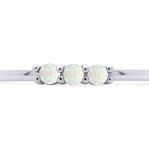 AFFY Three Stone Ring, 1.5MM Round Cut Created Opal Dainty Stackable Engagement Ring In 14k White Gold Plated 925 Sterling Silver Jewelry For Her Ring Size -7