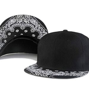 CNUSER Snapback Hats for Men Hip Hop Baseball Cap Paisley Flat Bill Brim Adjustable Black Dad Hats