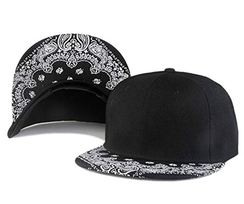 CNUSER Snapback Hats for Men Hip Hop Baseball Cap Paisley Flat Bill Brim Adjustable Black Dad Hats