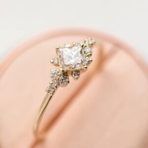 Koguxuix Vintage Ring Gold Engagement Ring CZ Crystal Diamond Wedding Ring 14k Gold Milgrain Ring Band (6)