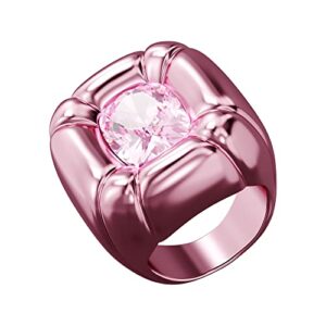 swarovski dulcis cocktail ring with pink cushion-cut crystal on iridescent pink aluminum band, eu size 50; us size 5, part of the dulcis collection