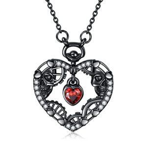 onefinity heart necklace sterling sliver steampunk black gothic skull necklace punk pandent skull jewelry birthday gifts for women her