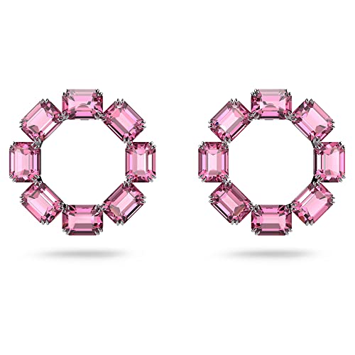 Swarovski Millenia Hoop Earrings, Octagon cut crystals, Pink, Rhodium plated