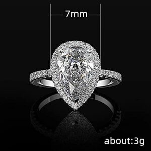 SCHZBSP S925 sterling silver mermaid teardrop diamond engagement ring princess pear shape perfect cut cubic zirconia ring true love eternal bride wedding ring romantic crystal diamond ladies ring (6)