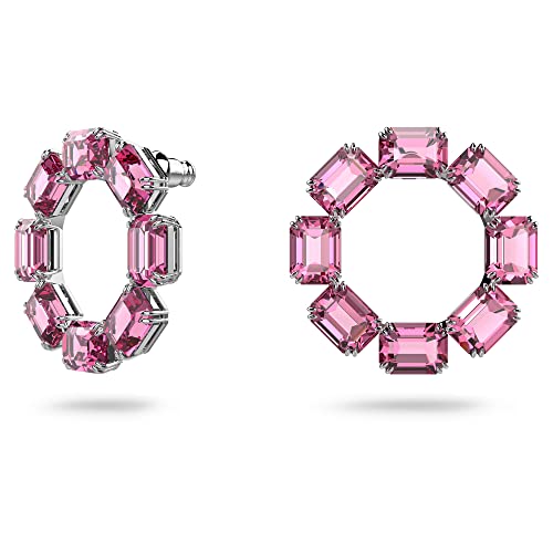 Swarovski Millenia Hoop Earrings, Octagon cut crystals, Pink, Rhodium plated