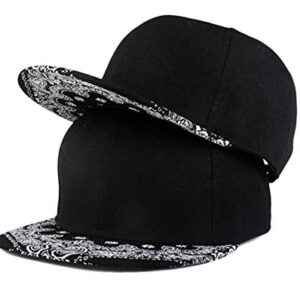 CNUSER Snapback Hats for Men Hip Hop Baseball Cap Paisley Flat Bill Brim Adjustable Black Dad Hats