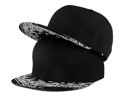 CNUSER Snapback Hats for Men Hip Hop Baseball Cap Paisley Flat Bill Brim Adjustable Black Dad Hats