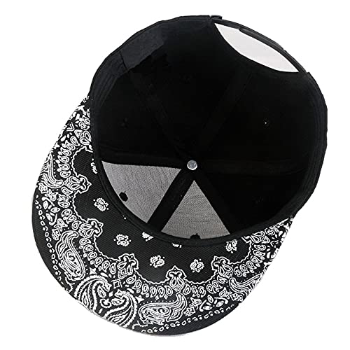 CNUSER Snapback Hats for Men Hip Hop Baseball Cap Paisley Flat Bill Brim Adjustable Black Dad Hats