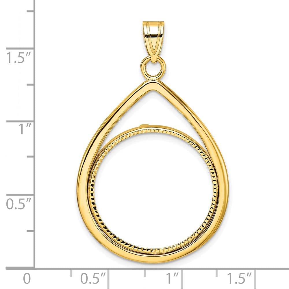 Roy Rose Jewelry Gold Coin Pendant Mounting - 22mm Coin Size - Lightweight Teardrop and Diamond-cut Design Frame - 14K Yellow Gold - Prong Set with Bail