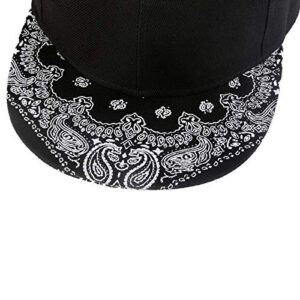 CNUSER Snapback Hats for Men Hip Hop Baseball Cap Paisley Flat Bill Brim Adjustable Black Dad Hats