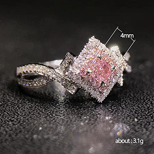 SCHZBSP 18K White Gold Plated Cross-Wound Pink Crystal Diamond Ring Pavé Exquisite Cubic Zirconia Ring Fashion Lady CZ Diamond Engagement Wedding Ring Jewelry Gift (10)