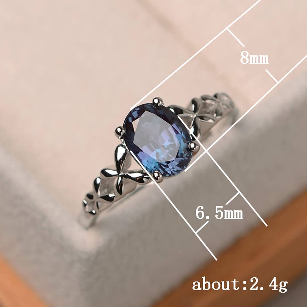 Koguxuix Genuine Women's 925 Sterling Silver Ring Oval Cut Natural Sapphire Blue CZ Crystal Butterfly Ring Engagement Party Band Ring (8)