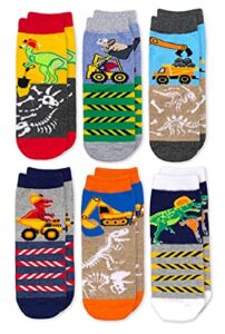 jefferies socks boy's dinosaur construction crew socks 6 pack, multi, small