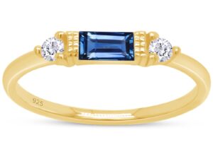 affy baguette simulated sapphire blue & white cubic zirconia 14k yellow gold over sterling silver three stone design bridal engagement wedding ring jewelry for women size-6