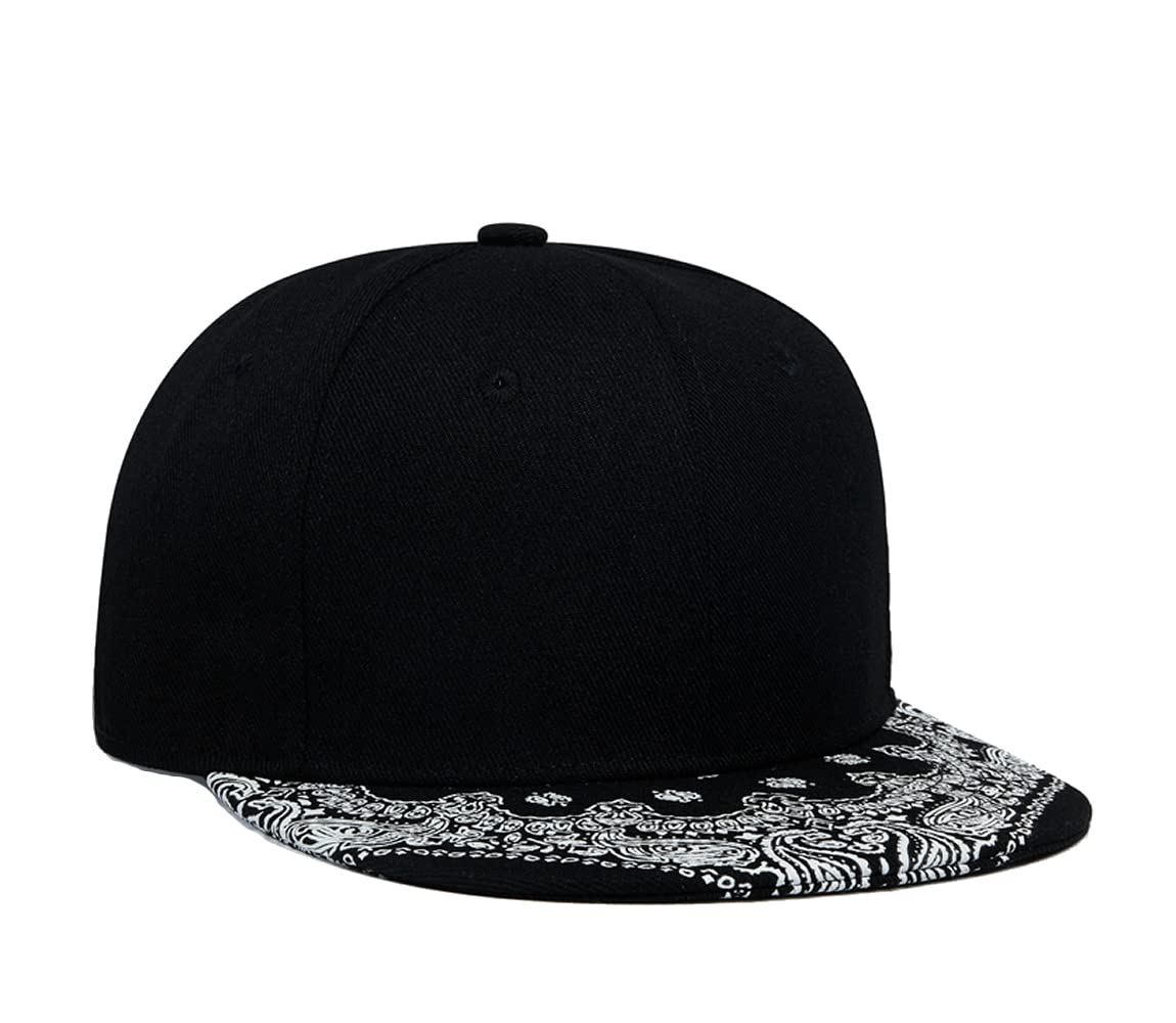 CNUSER Snapback Hats for Men Hip Hop Baseball Cap Paisley Flat Bill Brim Adjustable Black Dad Hats