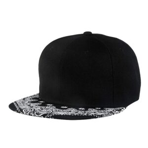 cnuser snapback hats for men hip hop baseball cap paisley flat bill brim adjustable black dad hats