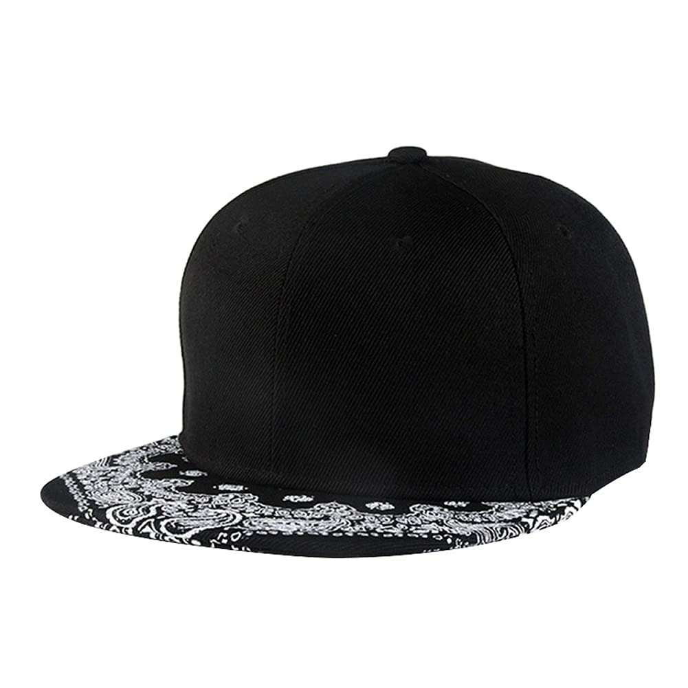 CNUSER Snapback Hats for Men Hip Hop Baseball Cap Paisley Flat Bill Brim Adjustable Black Dad Hats