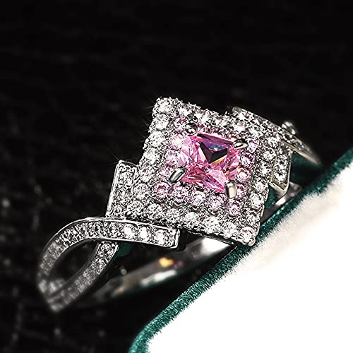 SCHZBSP 18K White Gold Plated Cross-Wound Pink Crystal Diamond Ring Pavé Exquisite Cubic Zirconia Ring Fashion Lady CZ Diamond Engagement Wedding Ring Jewelry Gift (10)