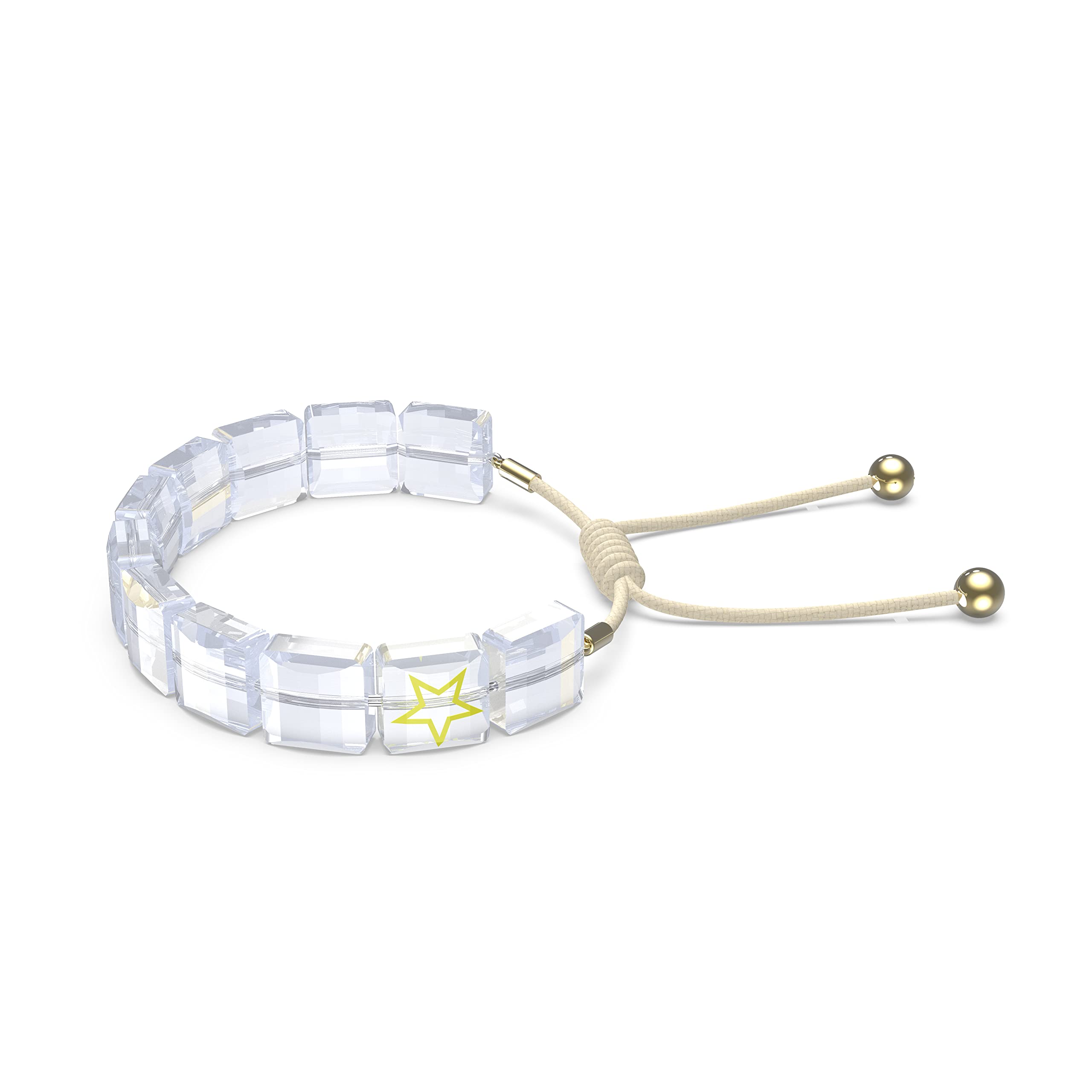 SWAROVSKI Letra Soft Bracelet with White Square-Cut Crystals and Printed Star Motif, on Adjustable Waxed Cotton Cord, Part of the Letra Collection