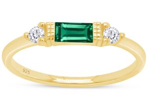 affy baguette cut simulated emerald and white cubic zirconia in 14k yellow gold plated 925 sterling silver three stone design bridal engagement wedding ring jewelry for women size -6