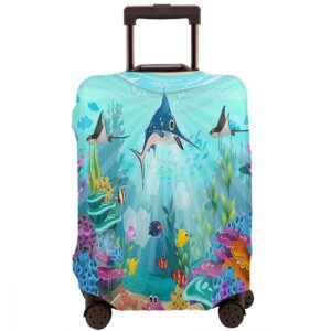 wondertify fish coral reefs travel suitcase protector sea diversity habitats washable elastic luggage cover with concealed zipper fits 18-21 inch blue red