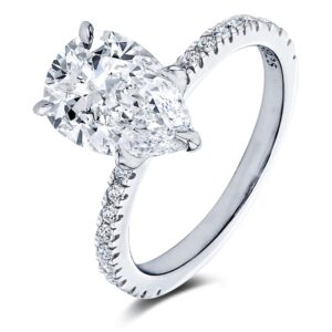 Bo.Dream 2 Carat Pear Shaped Cubic Zirconia CZ Engagement Rings For Women Platinum Plated Sterling Silver Size 7