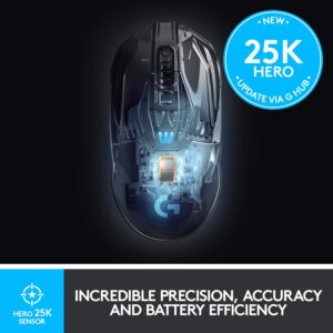 Logitech G903 LIGHTSPEED Wireless Gaming Mouse W/ Hero 25K Sensor, PowerPlay Compatible, 140+ Hour Battery Life and Lightsync RGB, Ambidextrous, 107G+10G optional, 25,600 DPI, Black (Renewed)