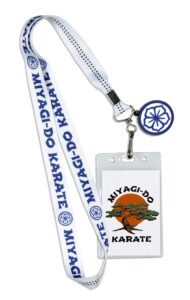 surreal entertainment cobra kai miyagi-do karate dojo lanyard clear id badge holder, white, one size