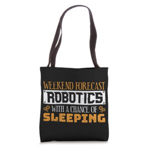 funny robot builder robotics with a chance of sleeping tote bag