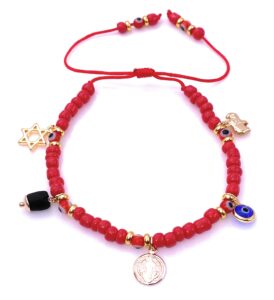 leslie boules saint benedict protection red bracelet for women lucky multi charms & genuine azabache pendant