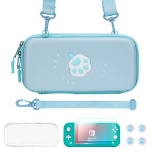 jingdu carrying case compatible with switch lite, cute 3d cat paw storage bag with screen protector, thumb grips, protective case, straps, premium accessories kit, blue