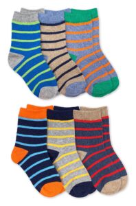 jefferies socks boy's stripe pattern crew socks 6 pack, multi, medium