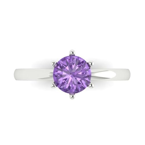 Clara Pucci 1.0 ct Round Cut Solitaire Simulated Alexandrite Engagement Bridal Promise Anniversary Ring in 18K White Gold Size 3.5