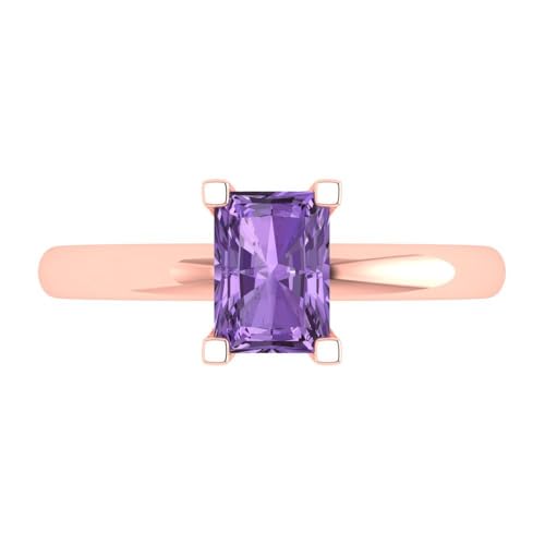 Clara Pucci 1.0 ct Emerald Cut Solitaire Simulated Alexandrite Engagement Wedding Bridal Promise Anniversary Ring 18K Rose Gold Size 6.5