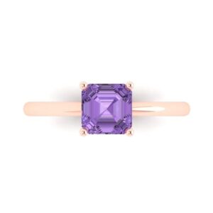 clara pucci 1.0 ct asscher cut solitaire simulated alexandrite engagement bridal promise anniversary ring 18k rose gold size 3.75