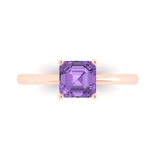 Clara Pucci 1.0 ct Asscher Cut Solitaire Simulated Alexandrite Engagement Bridal Promise Anniversary Ring 18K Rose Gold Size 3.75