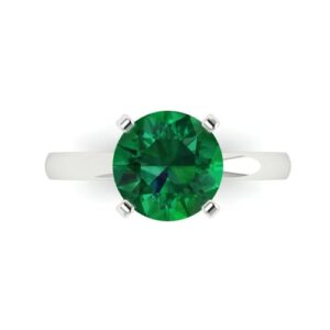 clara pucci 3.0 ct round cut custom engraving emerald gem engagement wedding solitaire w/accent ring in 18k white gold for women size 11