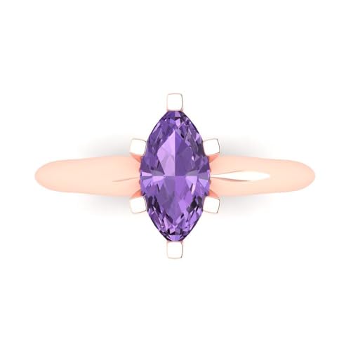 Clara Pucci 1.0 ct Marquise Cut Solitaire Simulated Alexandrite Engagement Bridal Promise Anniversary Ring 18K Rose Gold Size 3.5