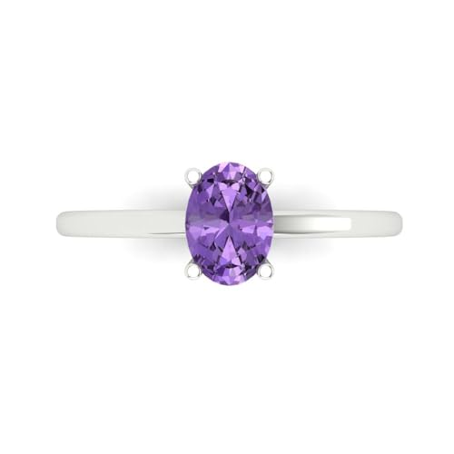 Clara Pucci 1.0 ct Oval Cut Solitaire Simulated Alexandrite Engagement Wedding Bridal Promise Anniversary Ring 18K White Gold Size 5.25