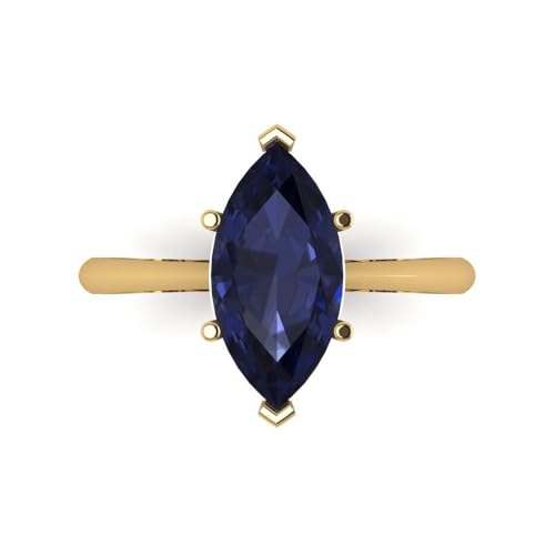 Clara Pucci 2.50 ct Marquise Cut Custom Engraving Blue Sapphire Engagement Wedding Solitaire W/Accent Ring 18K Yellow Gold Size 8.5