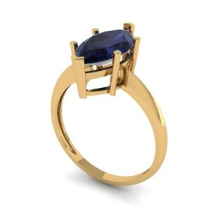 Clara Pucci 2.50 ct Marquise Cut Custom Engraving Blue Sapphire Engagement Wedding Solitaire W/Accent Ring 18K Yellow Gold Size 8.5